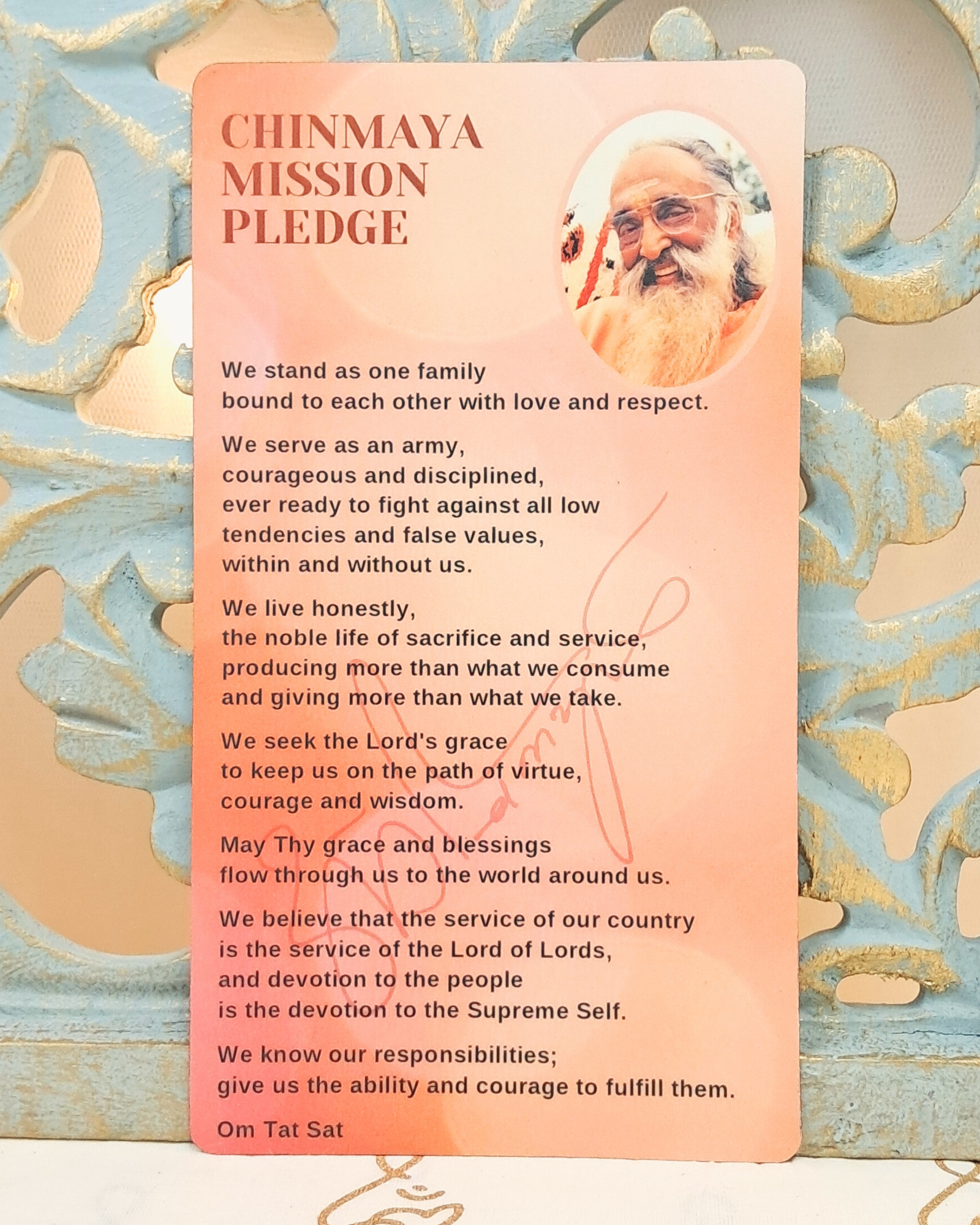 Chinmaya Mission Pledge Magnetic Sheet | Daily Inspiration (9×17.5 cm)